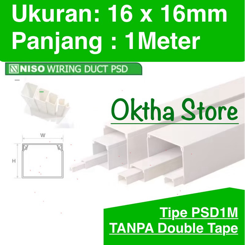 Pvc Cable Duct 16x16 X1 Meter WITHOUT Double Tape 16x16mm NISO Ducting ...