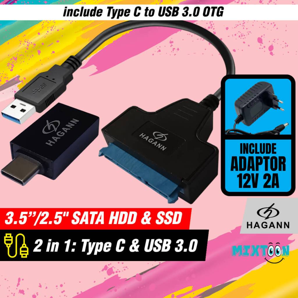 Hagann CON-CC90 Adapter and OTG Converter SATA to USB 3.0 & Type C with ...