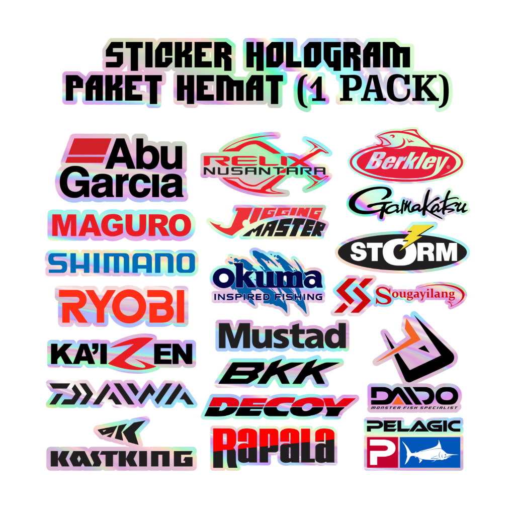 Hologram Fishing Stickers Pack of 20Pcs Famous Fishing Brand Logo ...