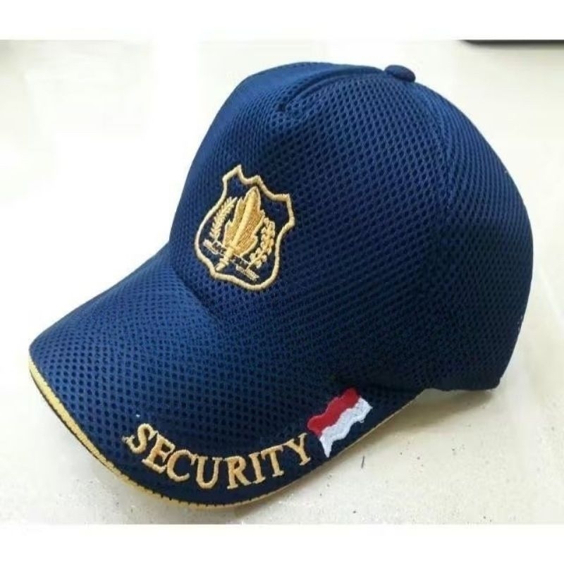 Blue Mesh Security Hat Yellow Logo-Security Guard Net Hat-Security ...
