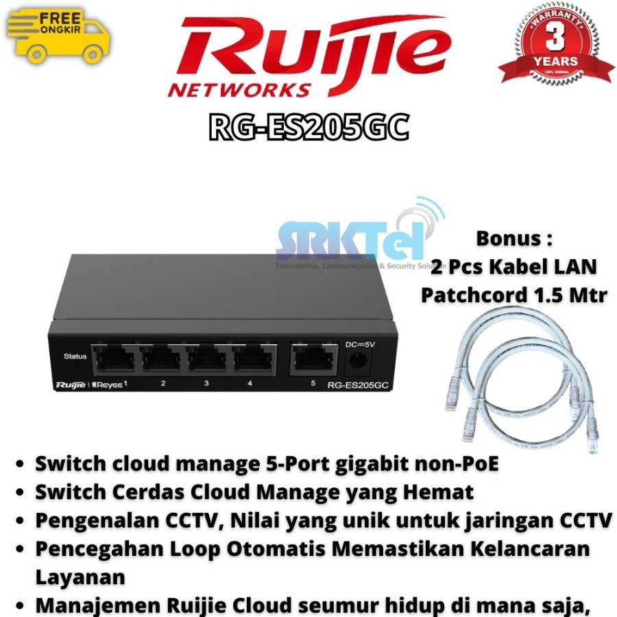 Ruijie RG-ES205GC Smart Switch Hub 5 Port Gigabit Cloud Manage | Shopee ...