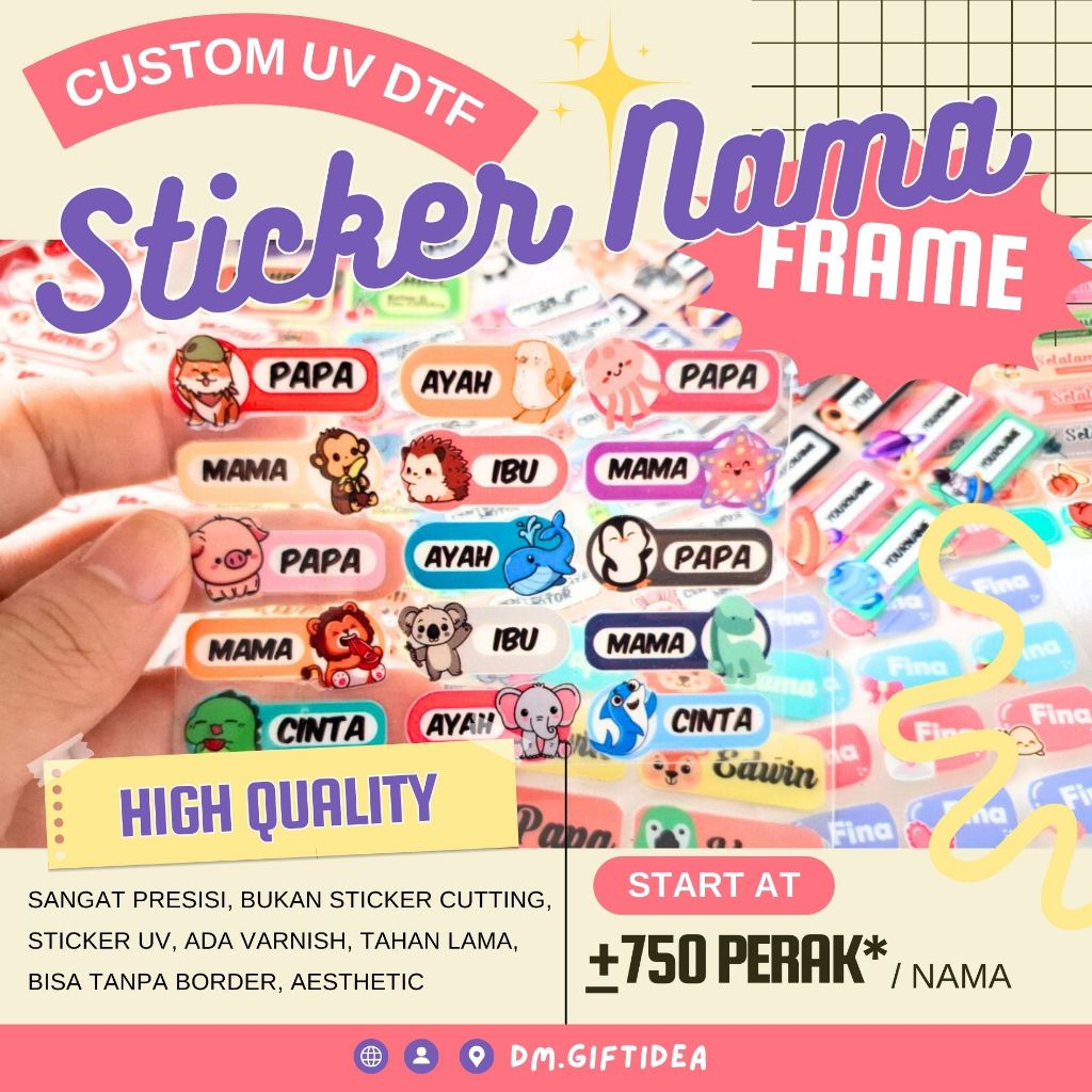 Sticker Name Frame Border Background UV Nametag Tattoo Custom Print UV ...