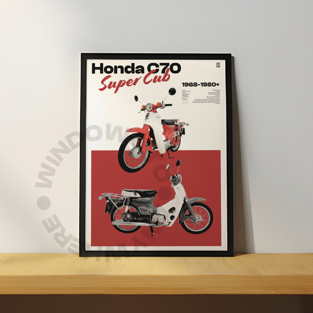 Honda C70 Classic Motorcycle Poster | Vintage Custom Posters | Retro ...