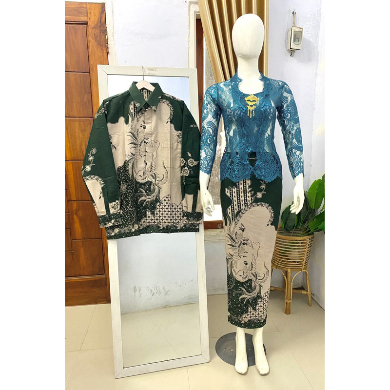 Emerald and deep tosca / teal and batik couple kebaya suits | Shopee ...