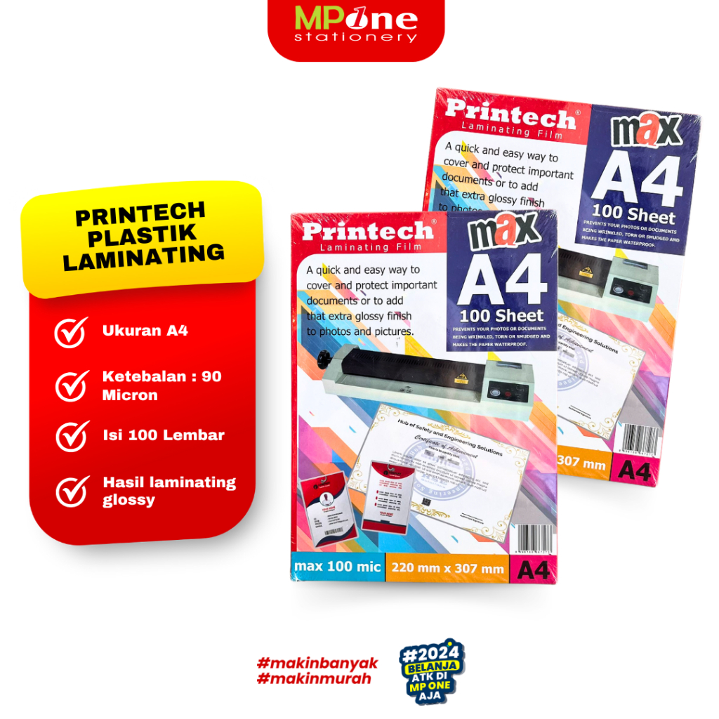 (1 Pack) PRINTECH Max A4 Laminating Plastic / Laminating Film Pouch / A4 Laminating Plastic ...