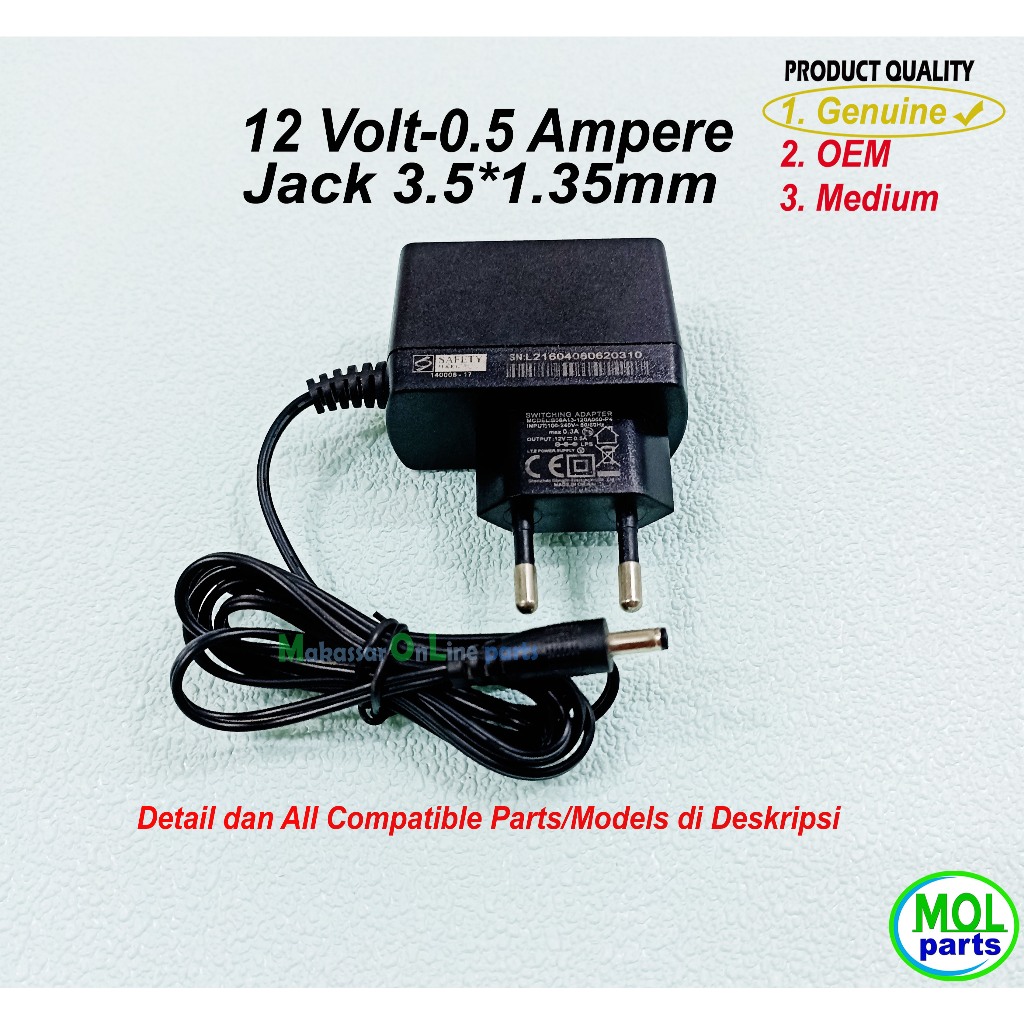 Adapter 12V 0.5A CCTV Modem Router Adapter 12 Volt 0.5 Ampere small ...