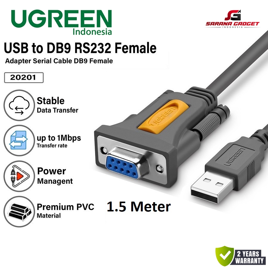 Ugreen 20201 USB Male to Female Cable RS232 DB9 Serial Converter Adapter RS-232 Adapter Gold ...