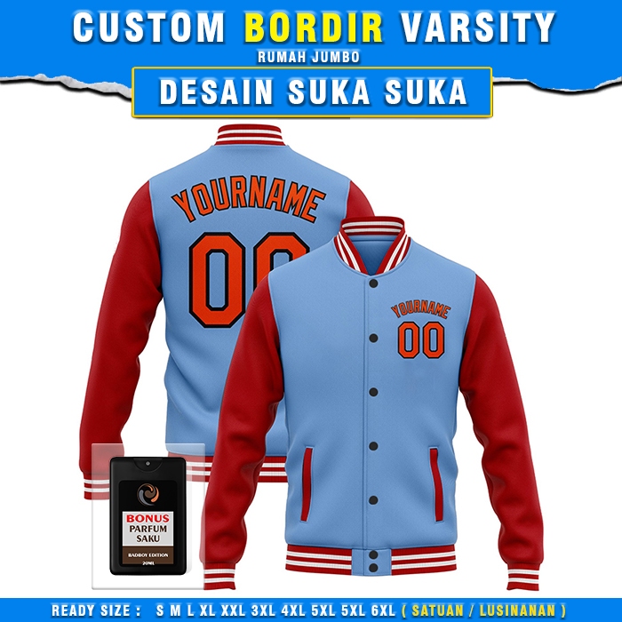 MERAH Custom Embroidered Varsity Jacket with BABY BLUE RED unit, custom ...