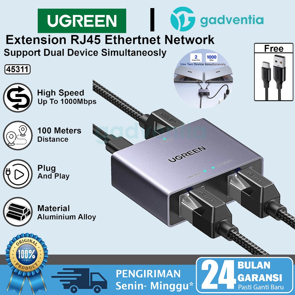 UGREEN Adapter Splitter Extension RJ45 LAN 1 to 2 Ethernet Interntet ...