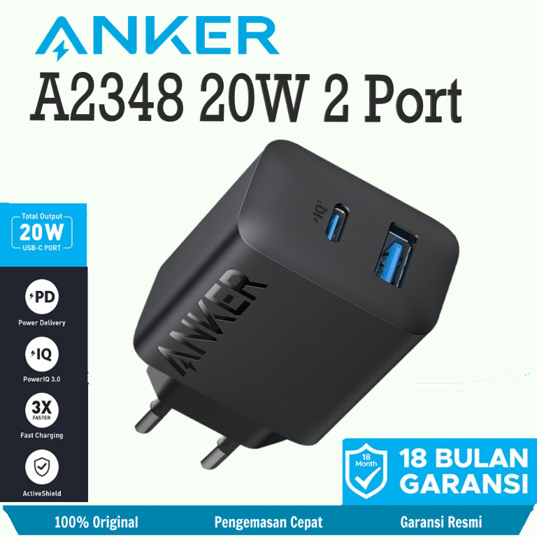 Anker Wall Charger PowerPort 20W 2 Port A2348 Unlimited Charging Speed ...