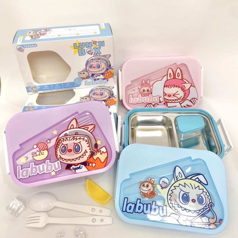 Labubu Stainless Steel Lunch Box 2 Sekar Free Sauce Spoon Fork Holder ...