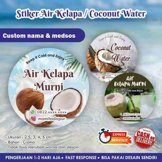 Coconut Water Stickers / Round Cromo Coconut Water / Food and beverage ...