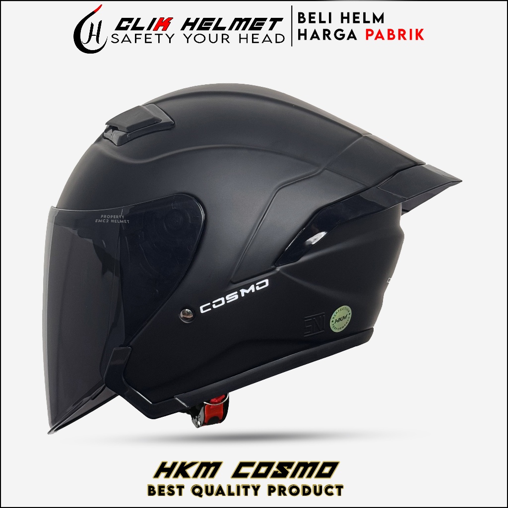 HITAM Hkm COSMO Half Face Helmet | Black Dof Black Glass | Handsome ...