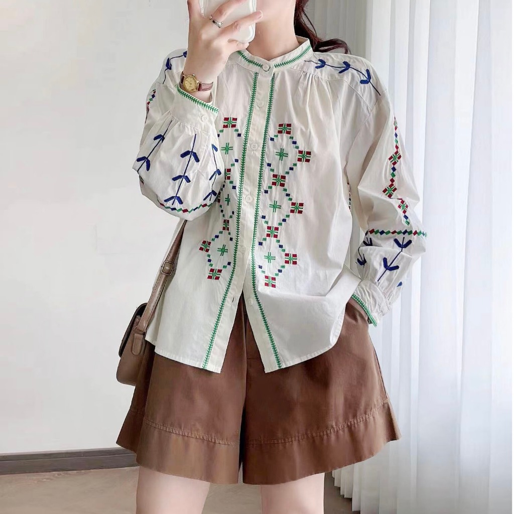 KATUN PUTIH Ivory WHITE COTTON BLOUSE IVORY OVERSIZE EMBROIDERED ...