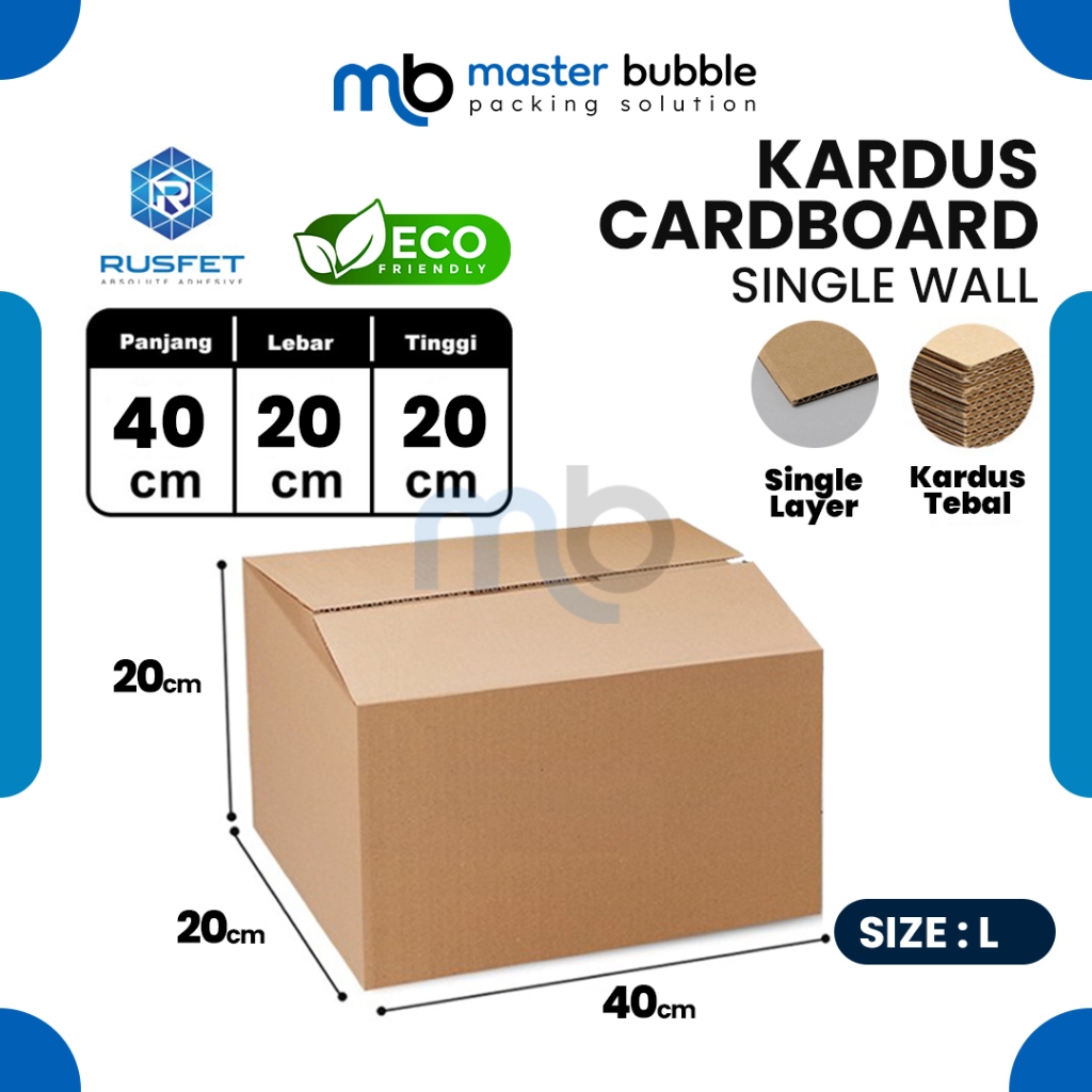 Cardboard Packing Box 40 X 20 X 20 cm RUSFET Cardboard Box Single Layer ...