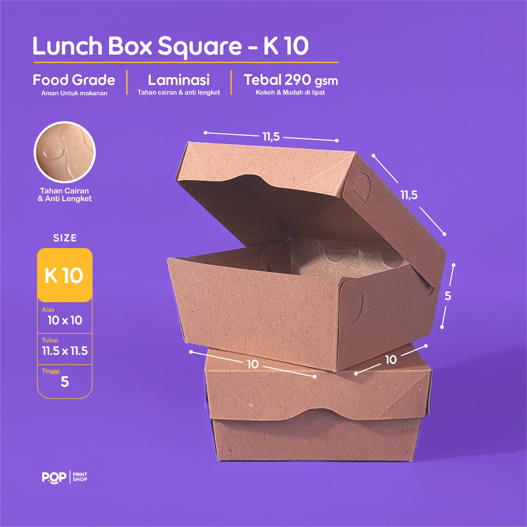 Square Paper Lunch Box size 10x10 | K10 | Brown Kraft Paper Material ...