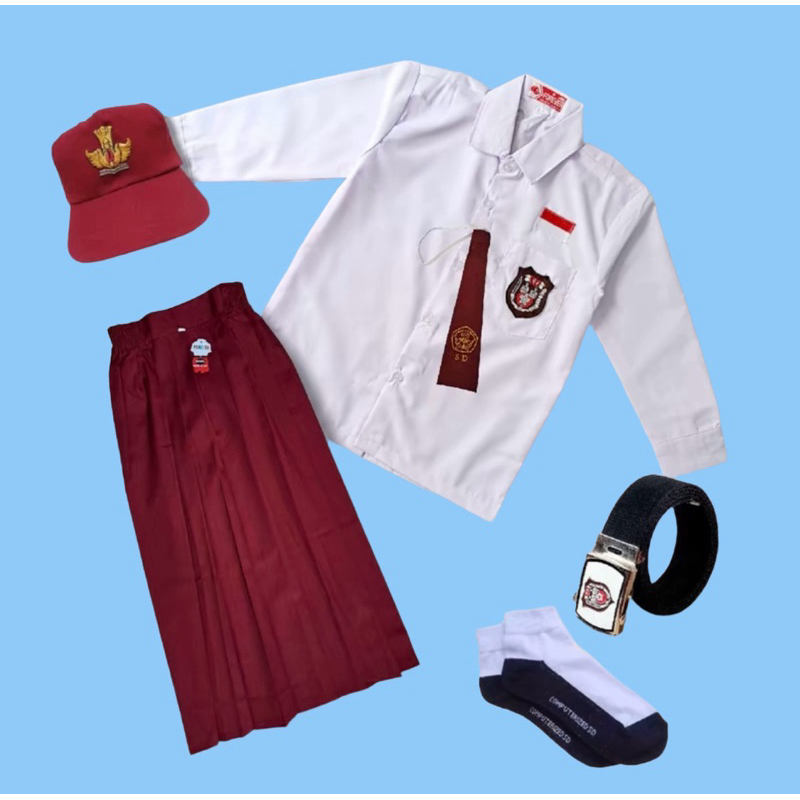 MERAH Girls' SD/MI red and white school uniform, long-sleeved white ...