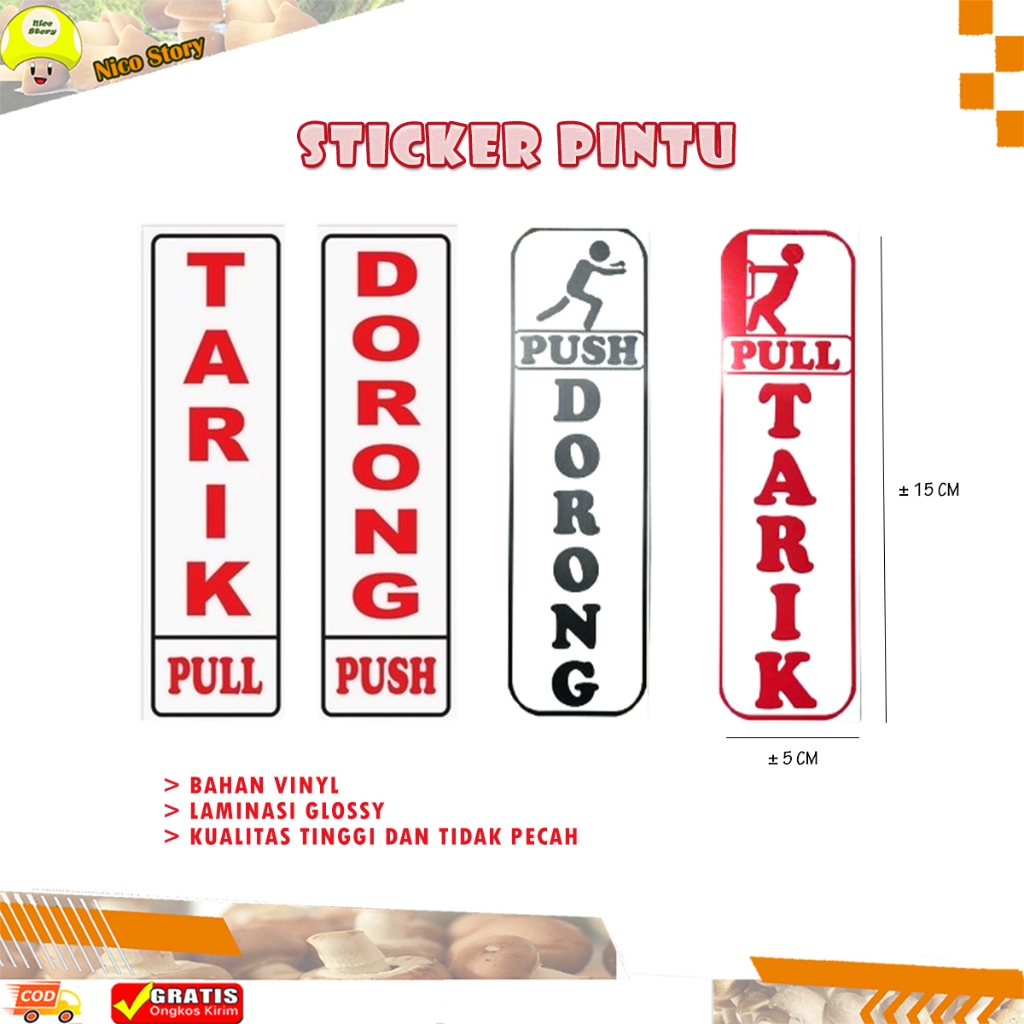 (ncs) Vinyl door stickers, pull and push instructions, glossy laminated ...