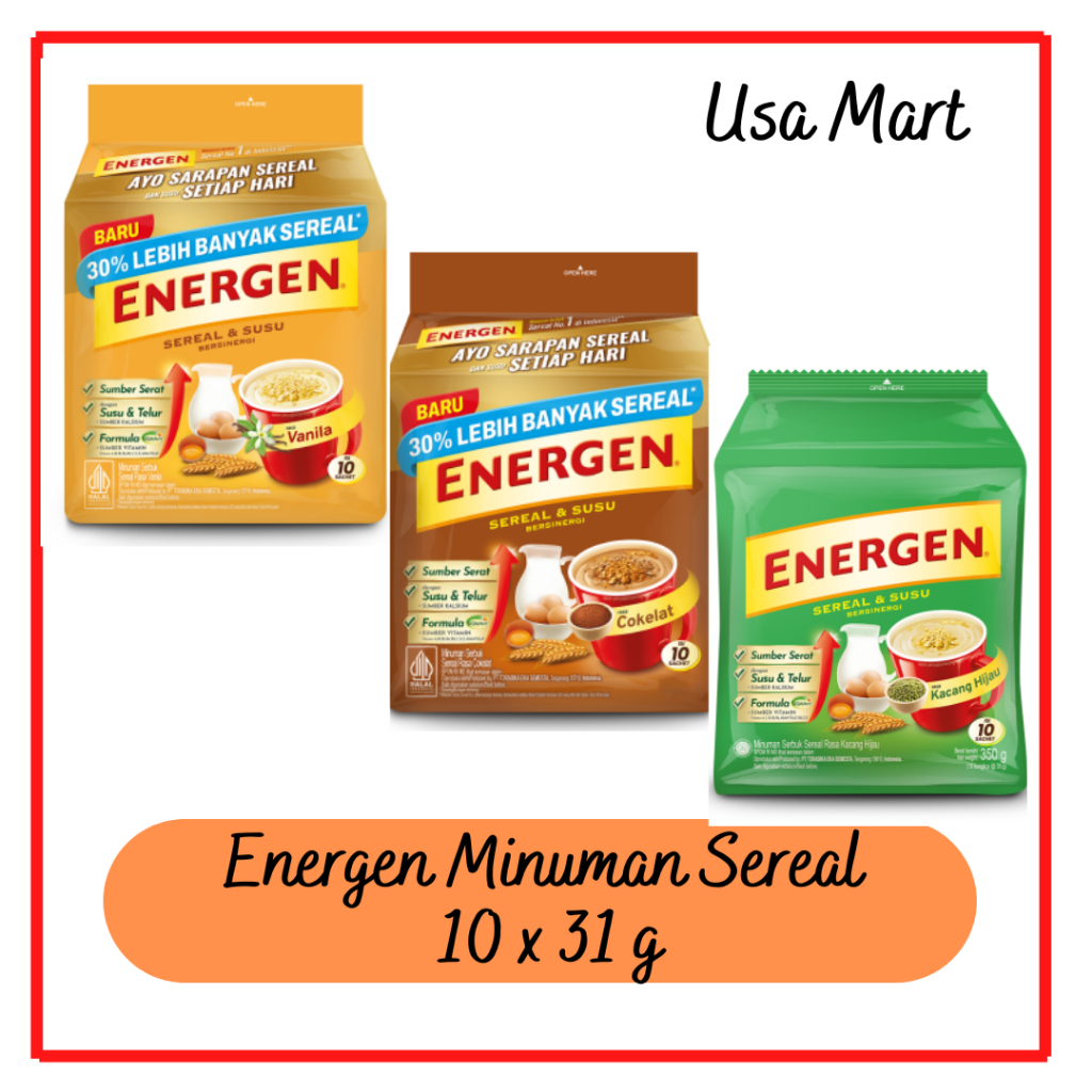 Energen Chocolate / Vanilla / Green Bean / Ginger Cereal Drink 10 pcs ...