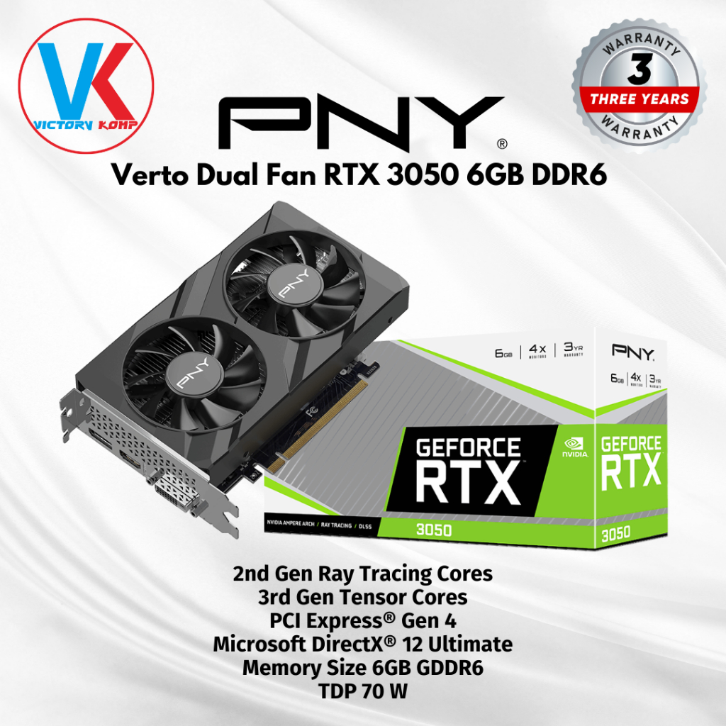 Vga PNY Verto Dual Fan RTX 3050 6GB GDDR6 Nvidia GeForce RTX3050 6GB ...