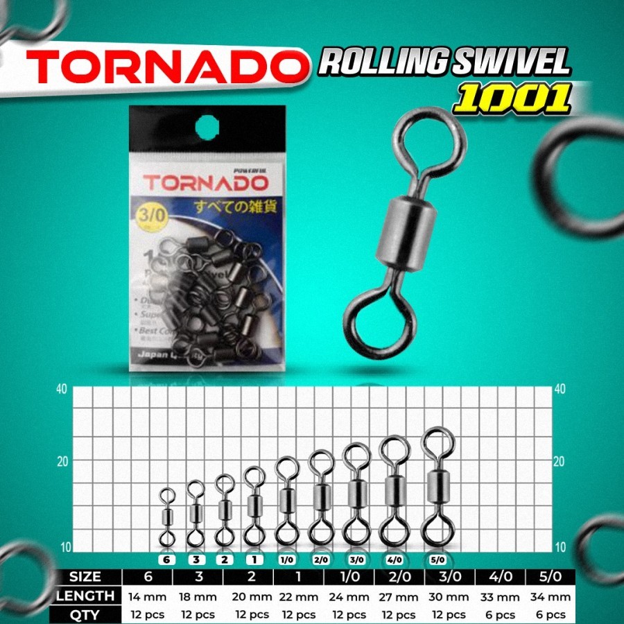 Tornado ROLLING SWIVEL 1001 BN size 8 & 10 (12 Contents) | Shopee Malaysia