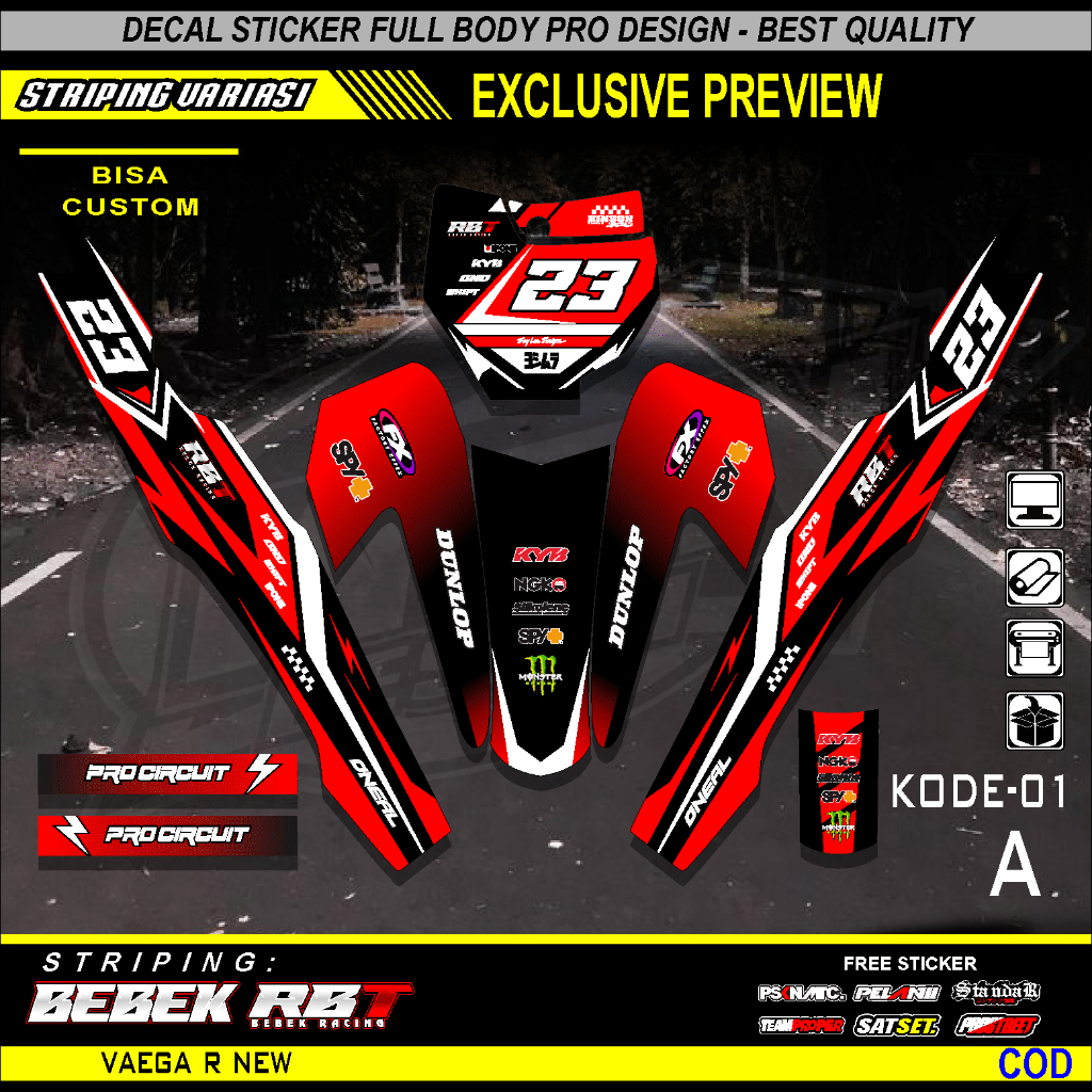 Sticker RBT/GTX VEGA R new Sticker Striping Motorcycle RBT Duck Modif ...