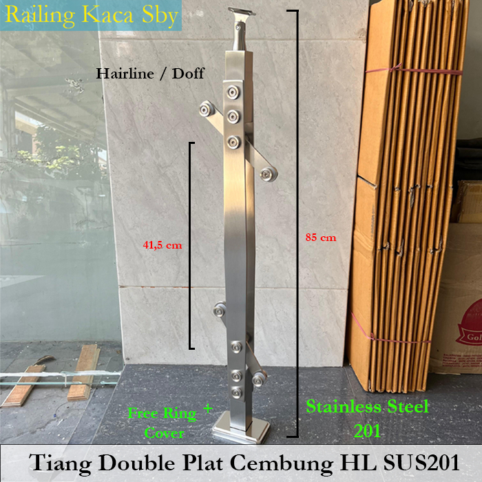 Double GLASS RAILING POLE CONVEX PLATE HAIRLINE DOFF STAINLESS STEEL ...