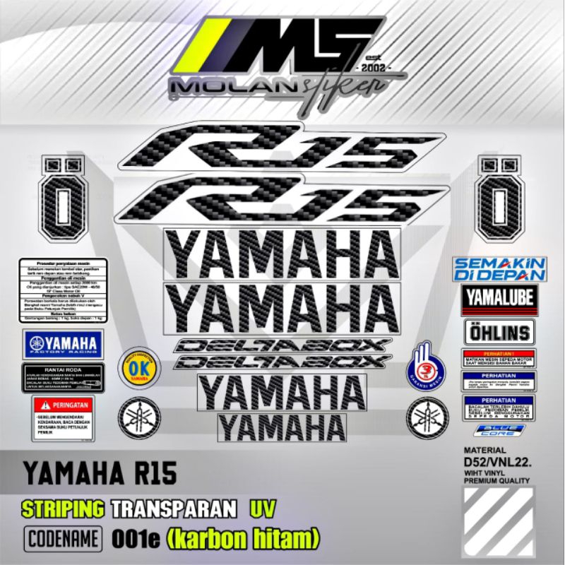 HITAM Sticker Striping Variations Transparent Uv Yzf R15 V3 R15M All ...