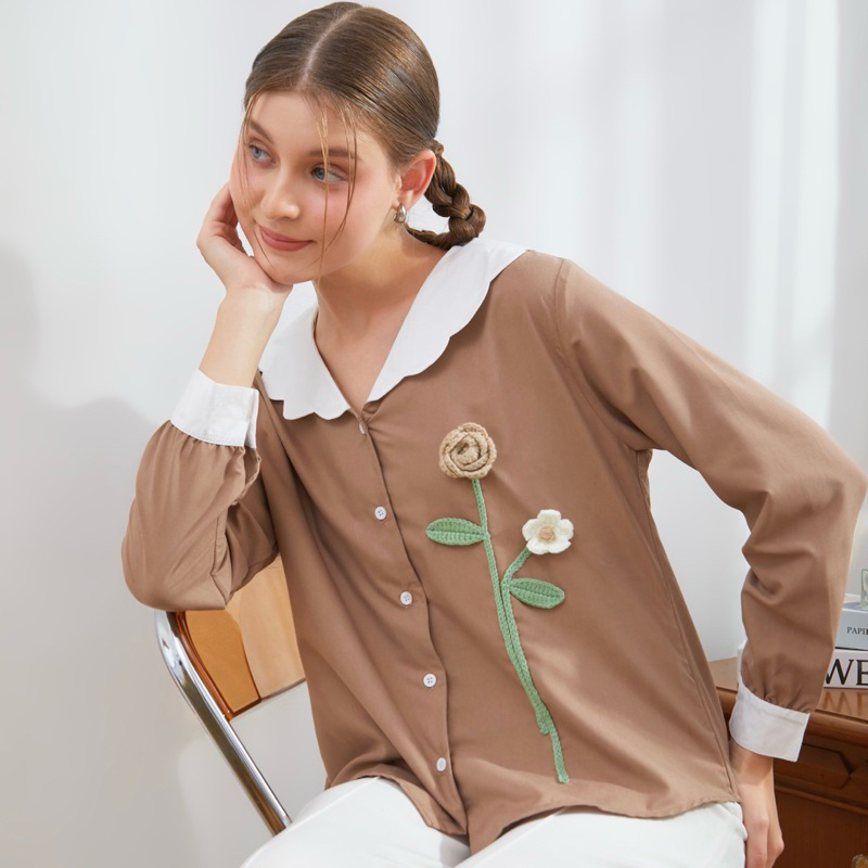 KEMEJA Senchi] - Deiji 3D Flower Shirt/Embossed Flower Shirt Top ...