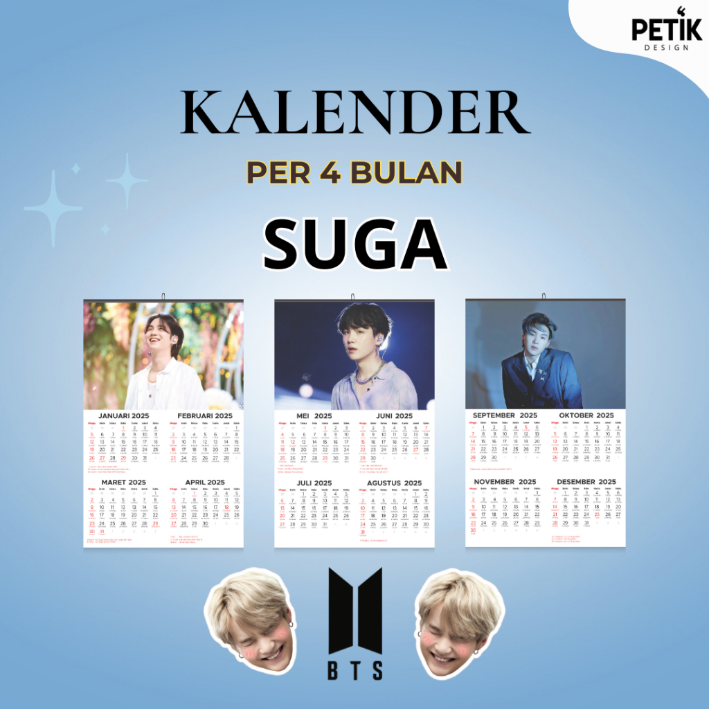 Yoon-gi/suga BTS Min Wall Calendar 3 Sheets (per 4 Months) 2025 Clamps ...