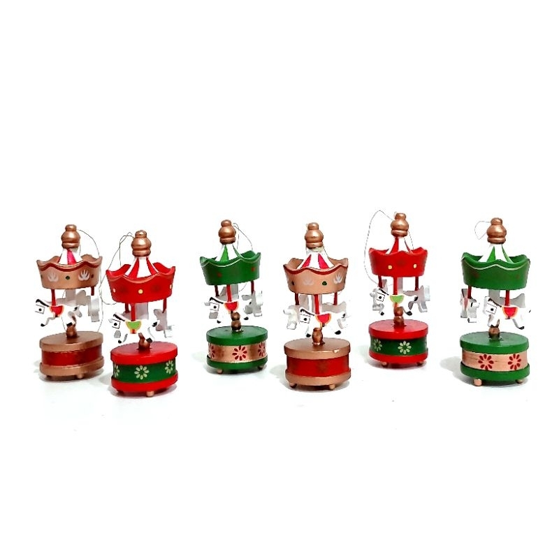 Mini Carousel Set of 6 Tiny Carousel Displays Santa Gift Cake Topper ...