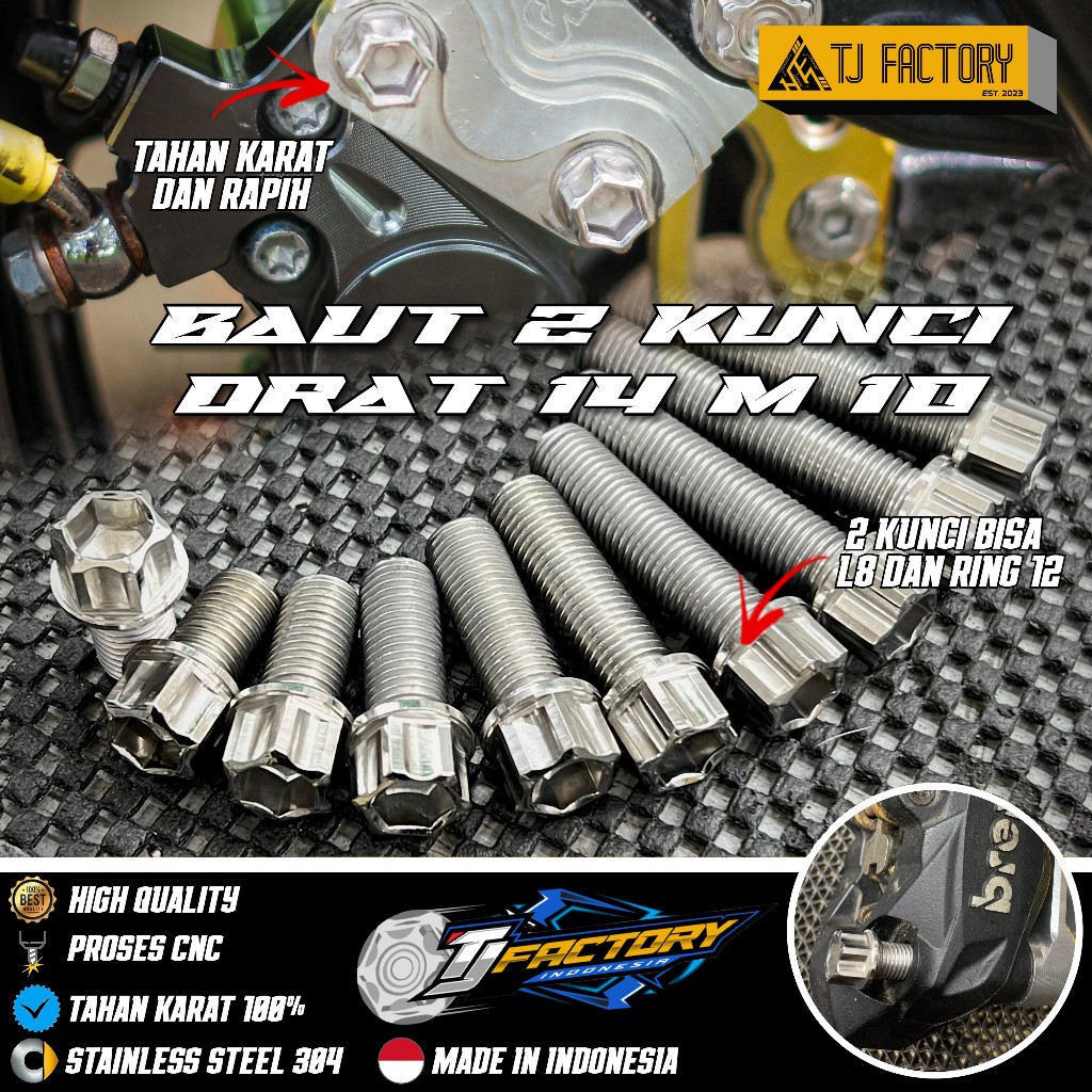 Stainless Steel Bolt CNC Drat 14m10 Fine Thread Picth 1.25mm 2 Key Type HEX PLUS Handmade ...