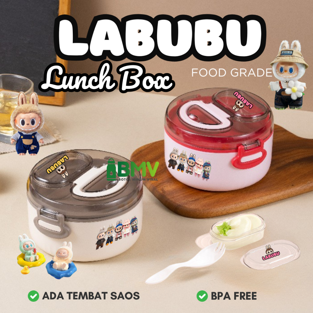 Labubu Viral Lunch Box With 3 Bulkheads There Is A Food Grade Cutlery ...