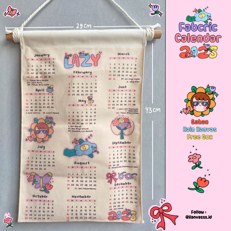 HIASAN DINDING Fabric calendar 2025 (LAZY)/ Fabric calendar 2025 ...