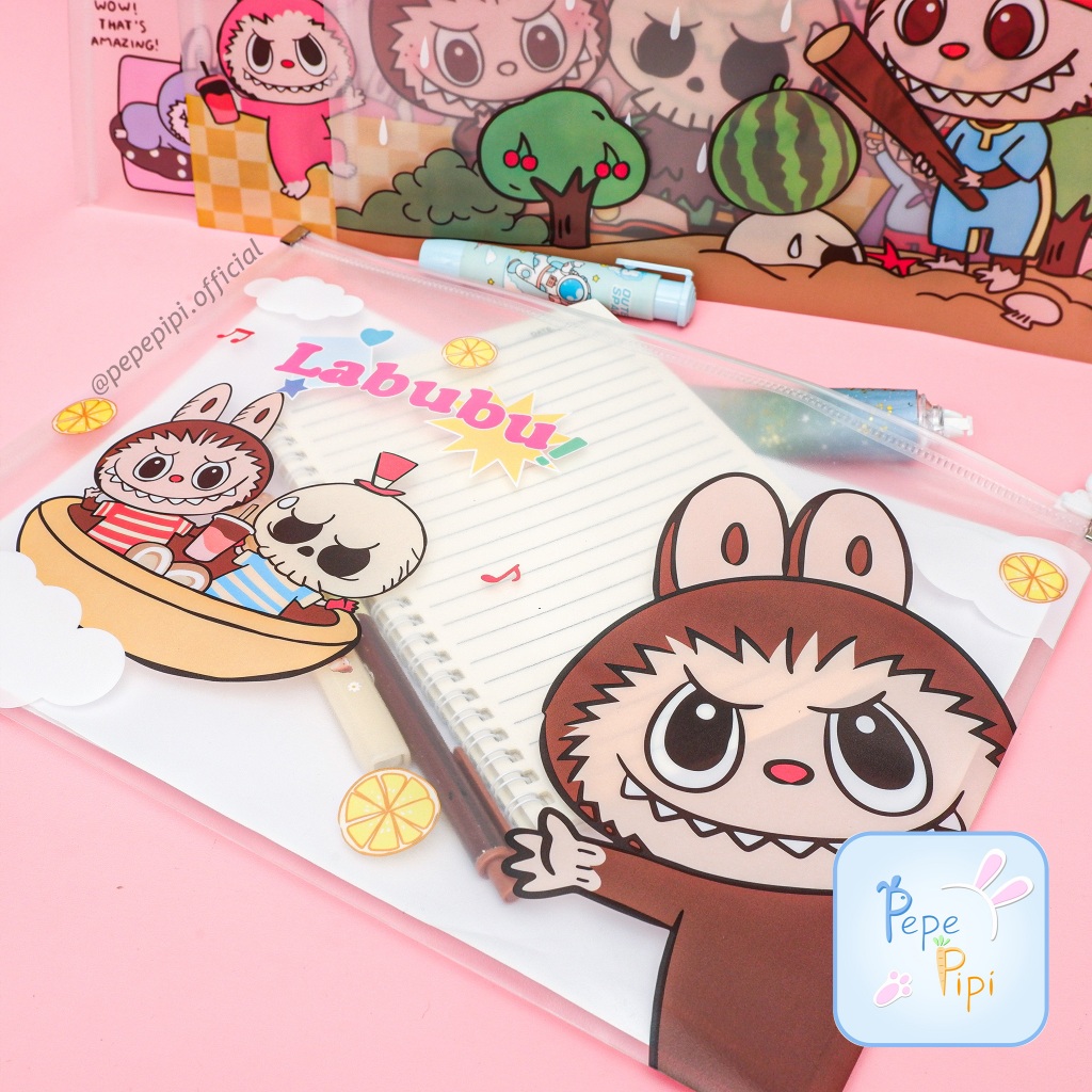 A4 Labubu Pocket Zipper Folder ETC-217 Clear Transparent Zip Lock ...