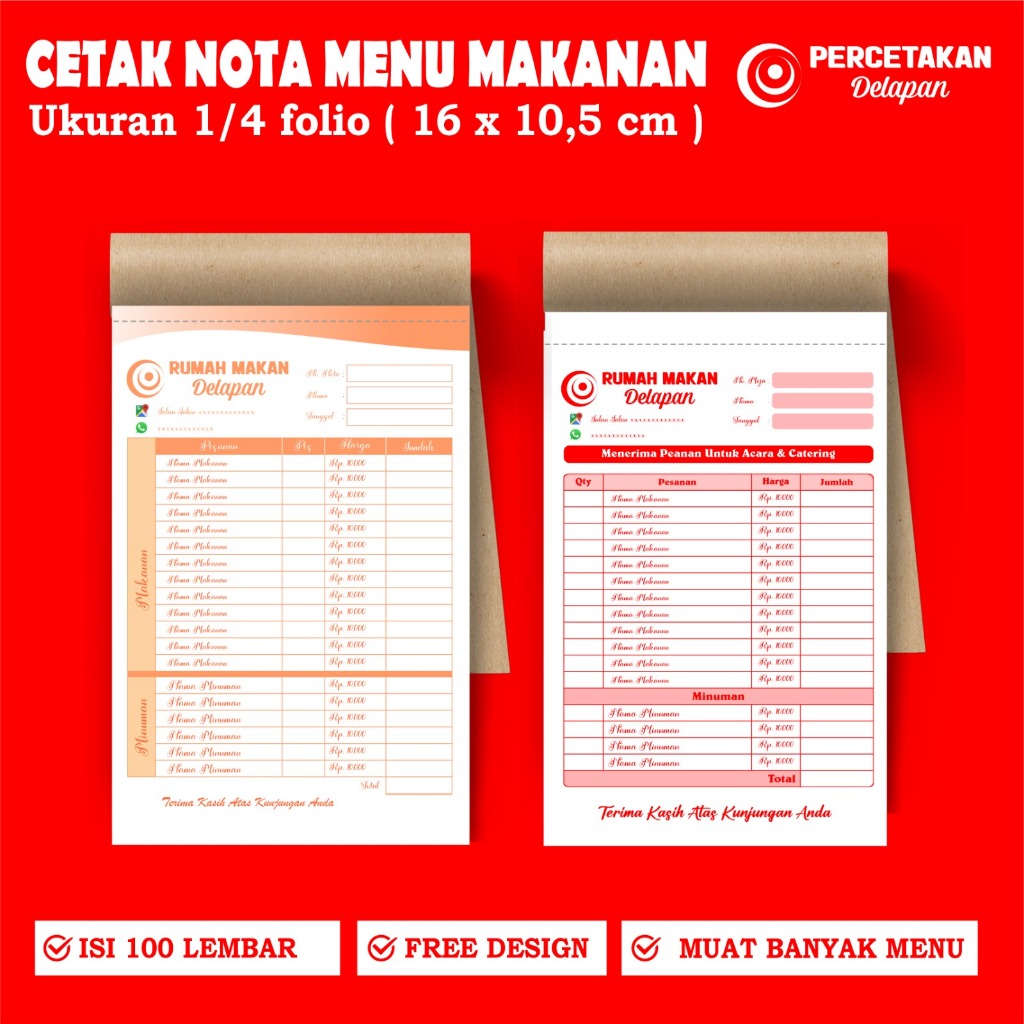 Print custom food menu notes 1 ply / 2 ply 1/4 folio | Shopee Malaysia
