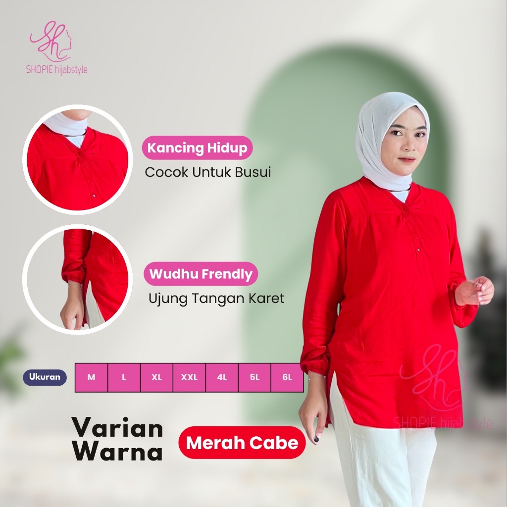 MERAH Red Chili Rayon Blouse, Elegant Women's Top, Plain, Long Sleeves ...