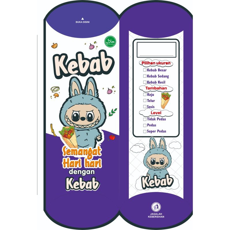 @100pcs Labubu kebab packaging paper / kebab box with Labubu image ...