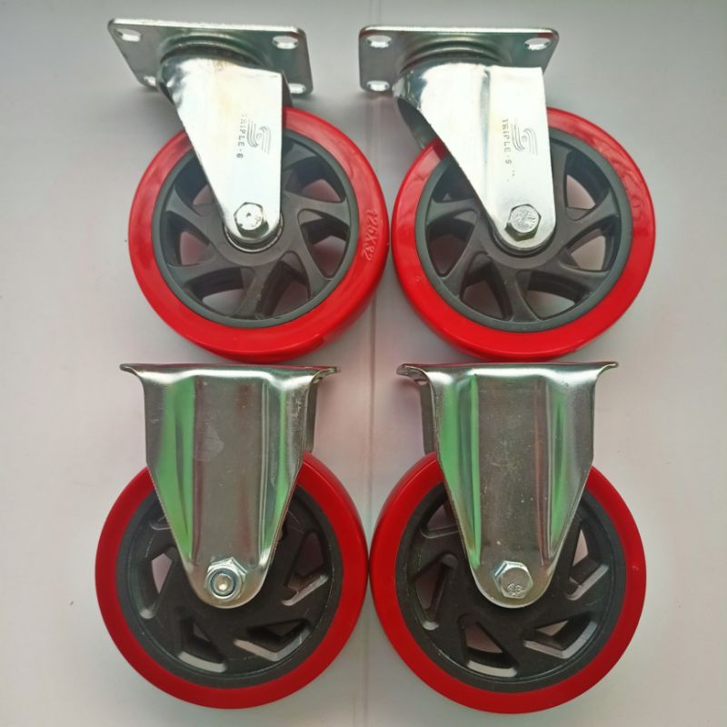 [4 Pcs] 5 inch 125 mm PU Medium Duty Trolly Wheels (2 On + 2 Off ...