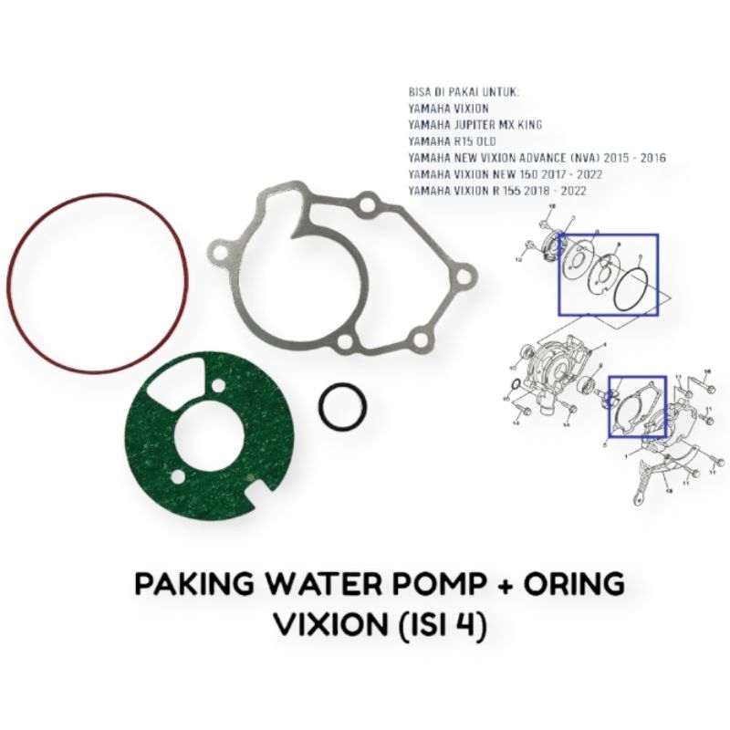 Vixion Water Pomp Gasket + O Ring (Set of 4) - Packing Peking Oring ...