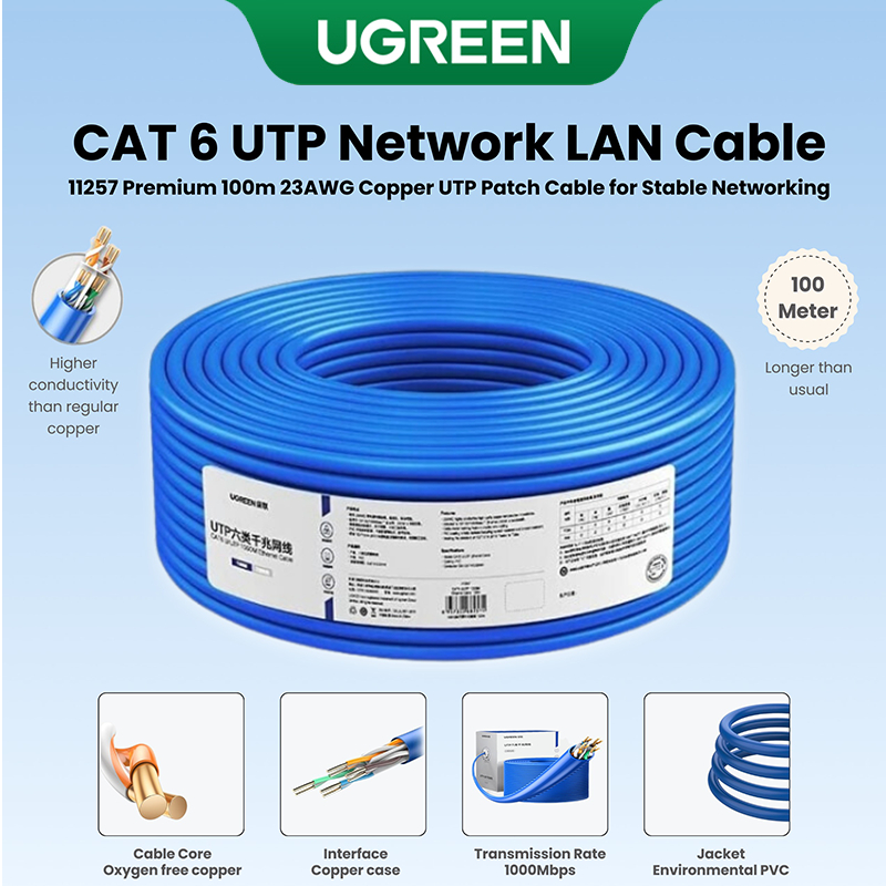 UGREEN Lan Cable Cat.5e Cat 6 UTP 23AWG Pure Copper Special Network Cable 100M - 305M | Shopee ...