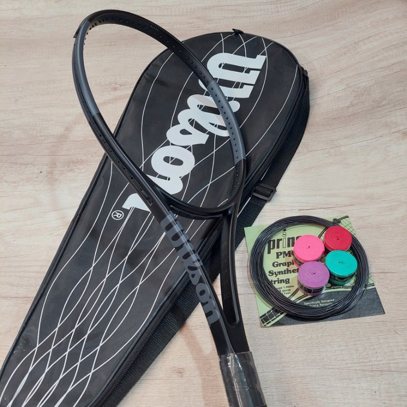 Wilson BLADE BLACK GRAY PREMIUM TENNIS RACKET READY TO USE ALREADY WITH ...