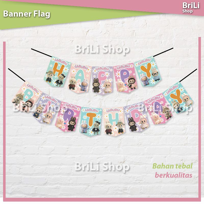 Happy Birthday Flag Banner Labubu Bunting Flag HBD Children's Birthday ...