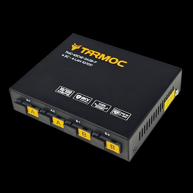 Tarmoc TMC-4SC4E-2A2B-PMedia Converter 4 FO 4 LAN 10/100Mbps POE IN 5 ...