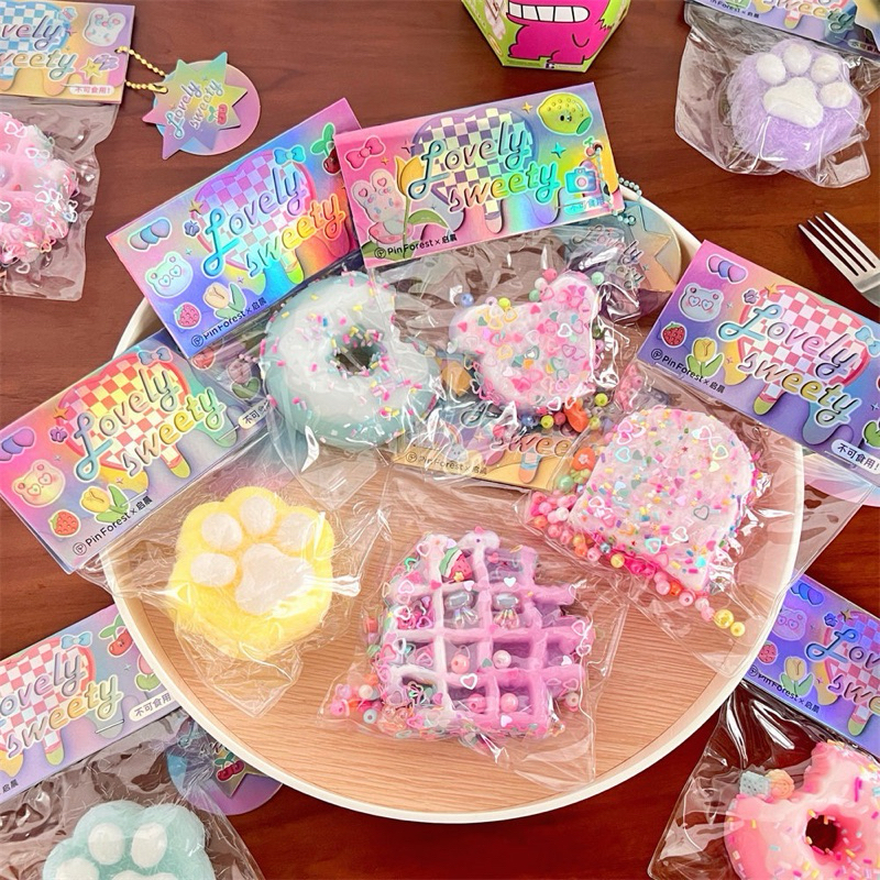 Taba Squishy Sprinkle Squeeze Squeeze Toy Waffle Shape Donut Bread Bear ...