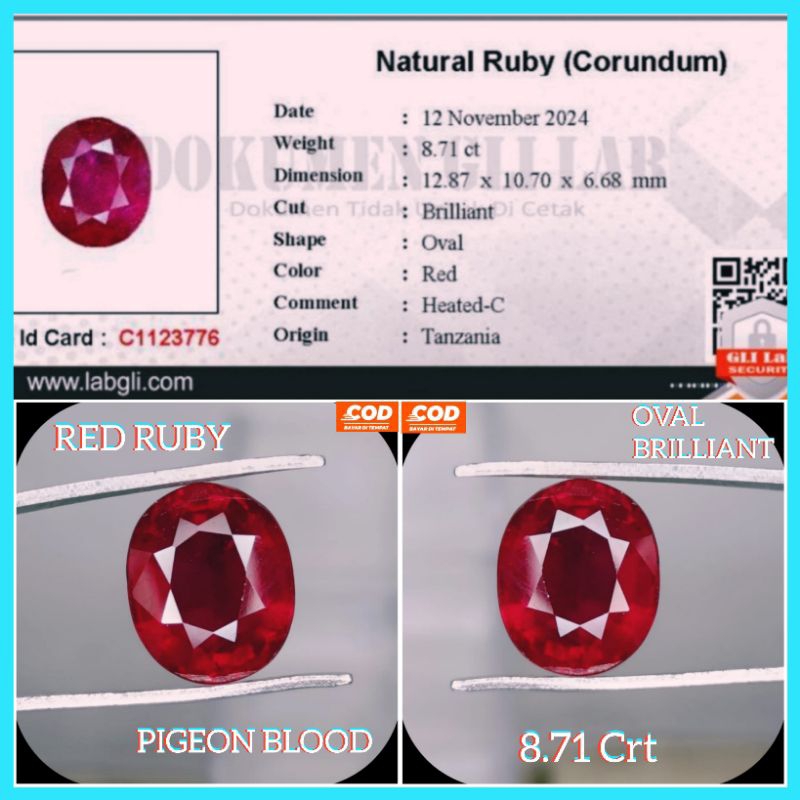 NATURAL RED RUBY PIGEON BLOOD HQ GEMS STONE (FREE MEMO) B107 | Shopee Malaysia