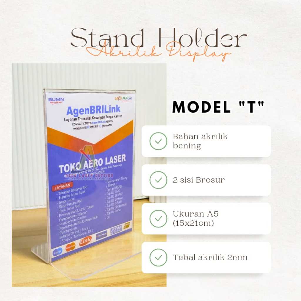 Acrylic TABLE STAND MODEL T BRILINK AGENT WITH ADMIN, GENERAL, QRIS ETC ...