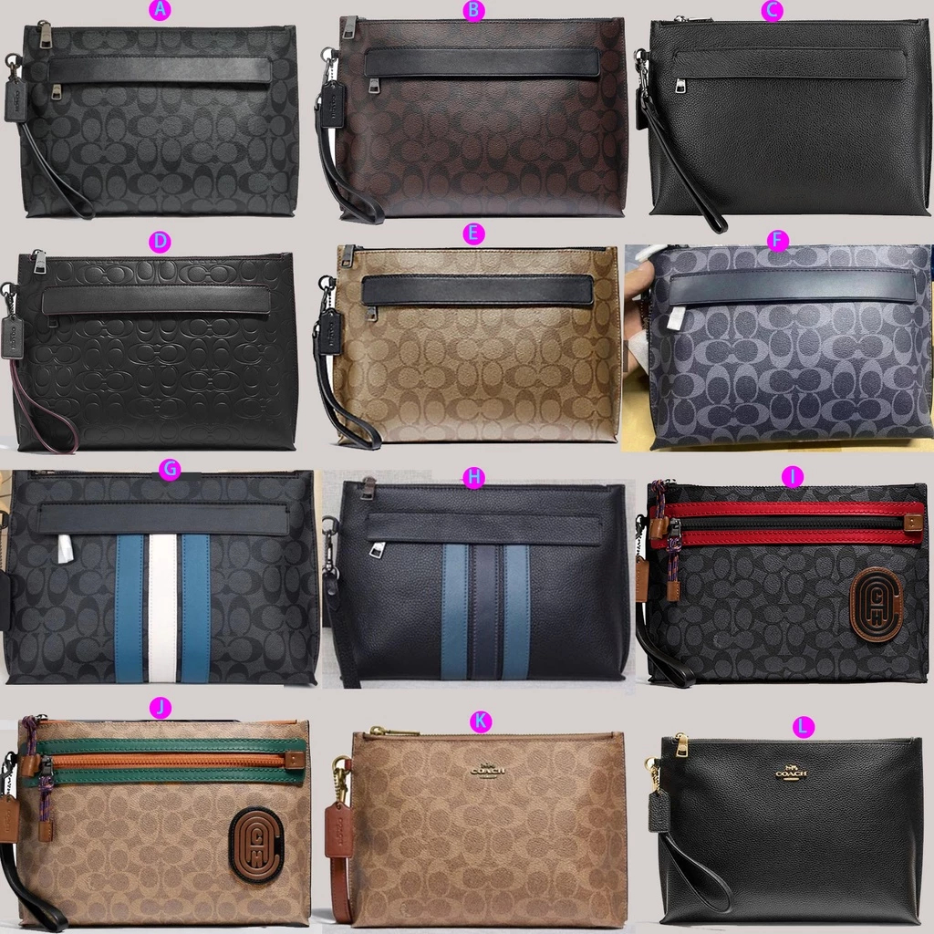 Coach Clutch Wrist Bag Cowhide With PVC Material Men Clutch Signature ...