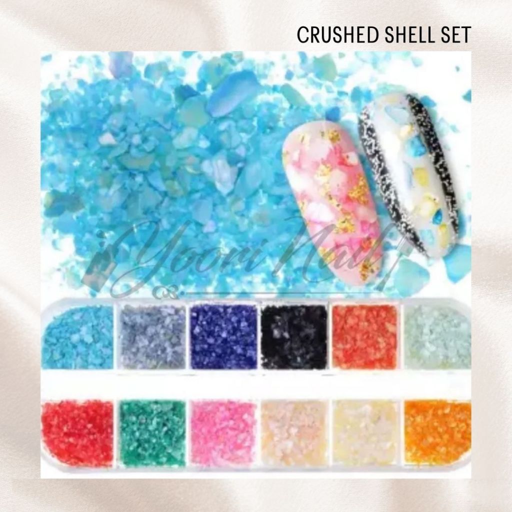 Crushed shell set 12 colors crash shell nail art stone denomination ...