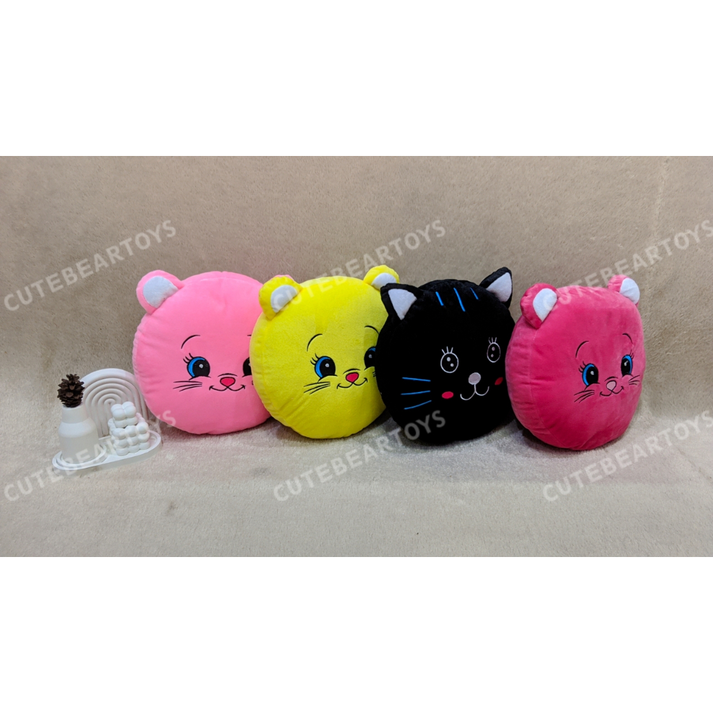 Round Cat Pillow Velboa Embroidered Cat Head Pillow with SNI | Shopee ...